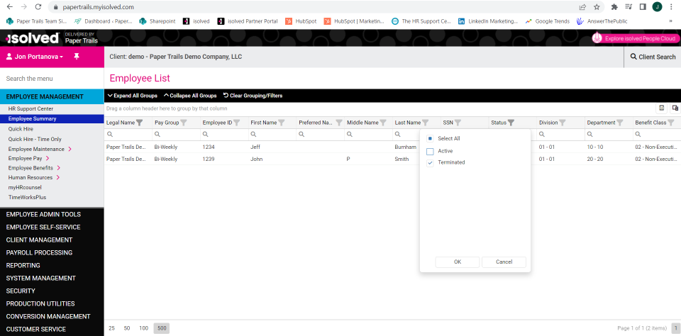 How do I rehire a terminated employee in isolved?